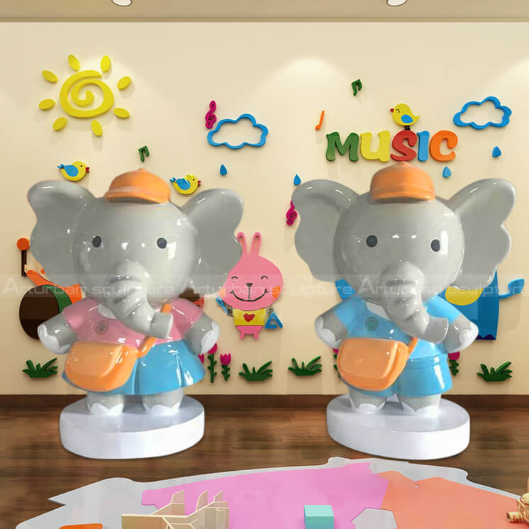 Blue Elephant Sculpture, Cartton Elephant Sculpture for School
