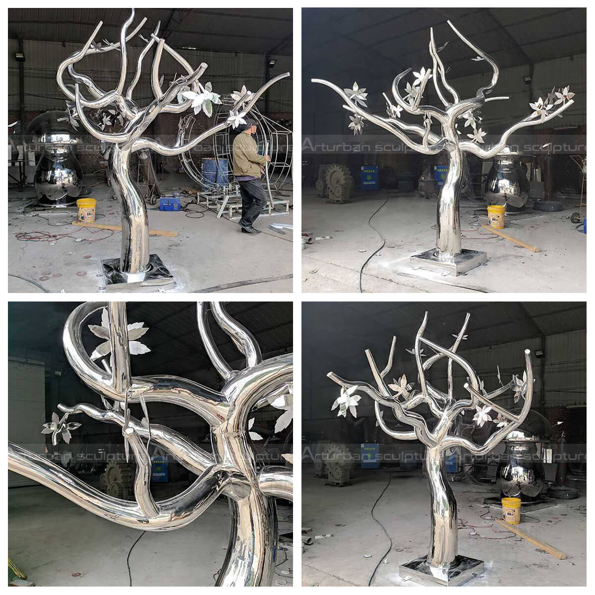 Steel Tree Sculpture, Metal Abstract Tree Statue