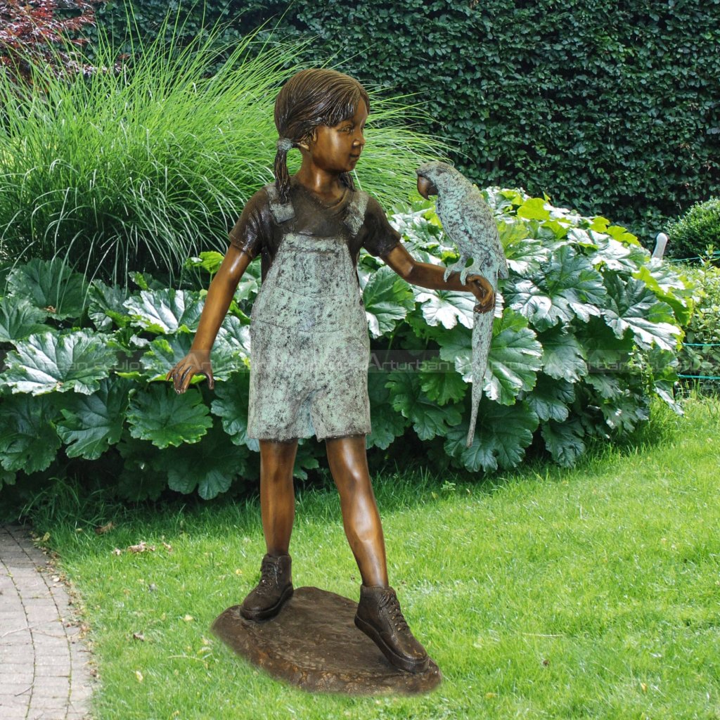 Girl With Parrot Statue