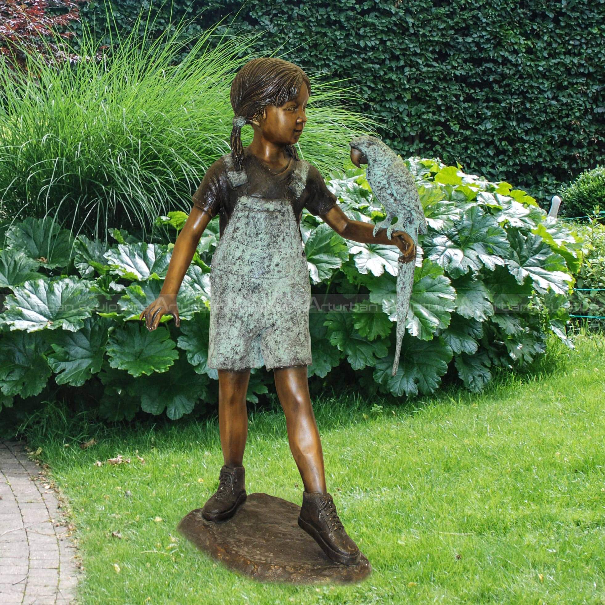 Girl With Parrot Statue