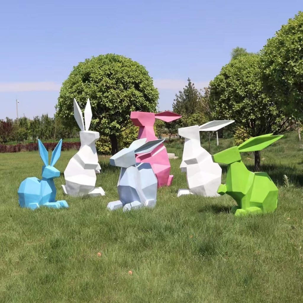 Garden Sculpture Rabbit,Geometric Rabbit Sculpture - Arturban Statue