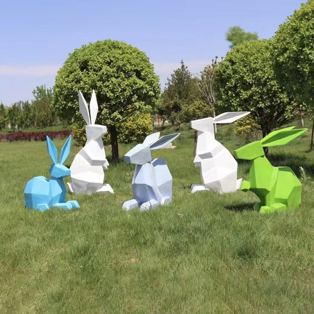 Garden Sculpture Rabbit,Geometric Rabbit Sculpture - Arturban Statue