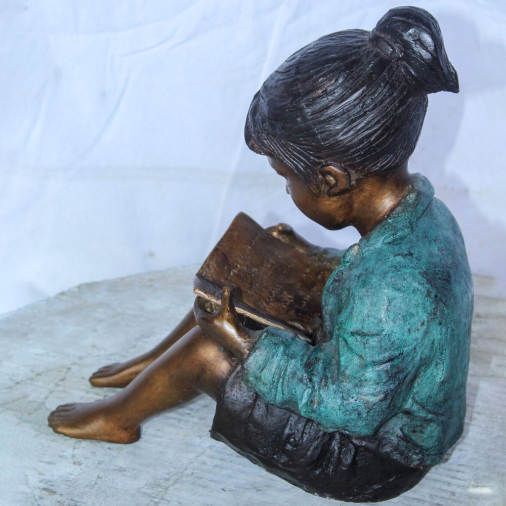 bronze statue girl reading book - Arturban Statue