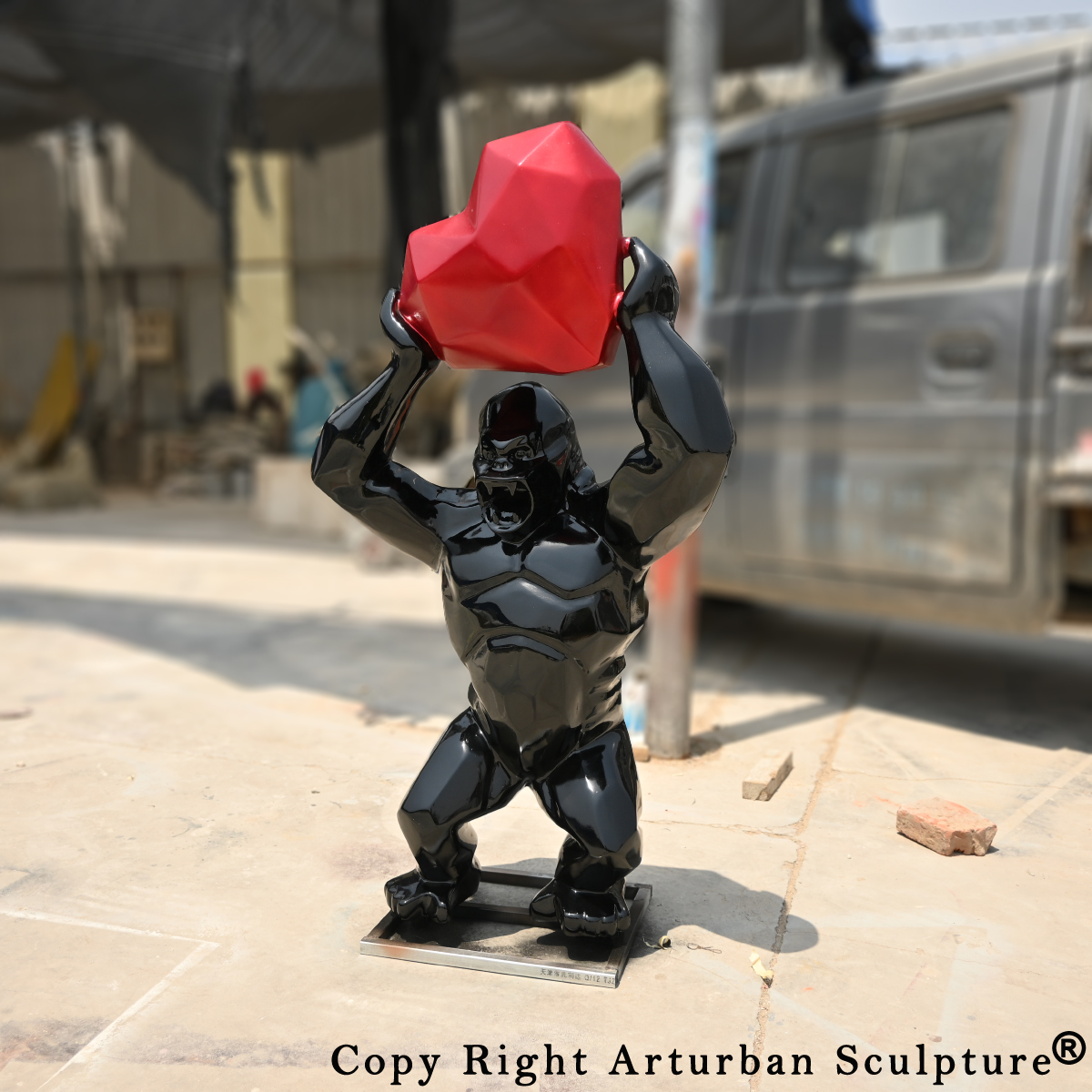 Richard Orlinski Wild Kong, Gorilla Holding Heart Statue - Arturban Statue
