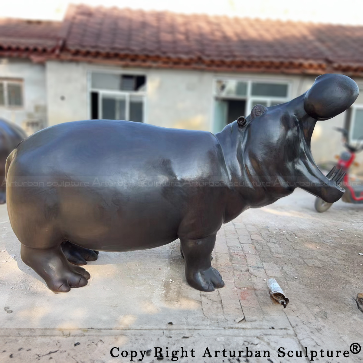 Bronze Hippo, Hippo statue with open mouth - Arturban Statue