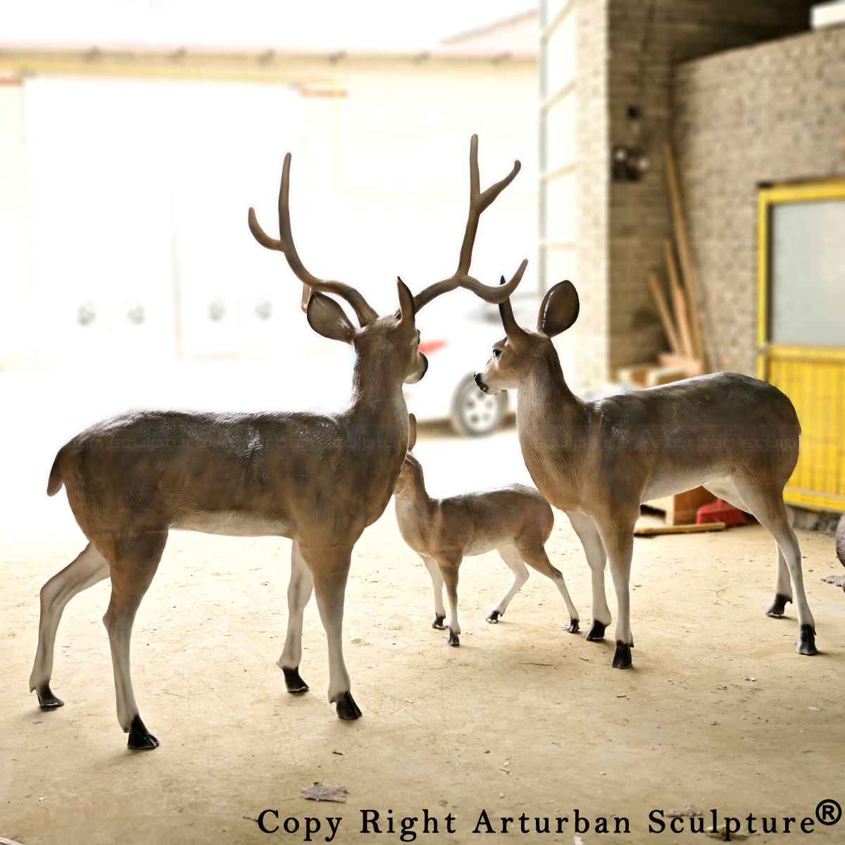 Whitetail Deer Family Sculpture - Arturban Statue